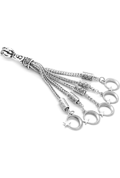 Gümüş Hediye Al Ayyıldız Tasarım 5li Kalın Model Gümüş Renk Kararmaz Metal Püskül