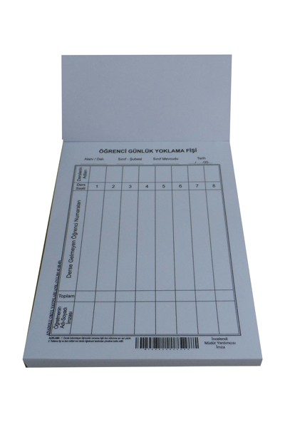 Anadolu Öğrenci Günlük Yoklama Fişi 8 Derslik 100 Sayfalık 12 Koçan Anadolu Öğrenci Günlük Yoklama Fişi 8 Derslik 100 Sayfalık 12 Koçan