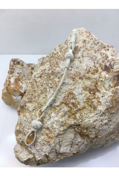 Kazzaze Hardal Taşlı Gümüş Püskül