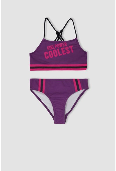DeFacto Kız Çocuk Yazı Baskılı Esnek Bikini Takımı T3524A621SM