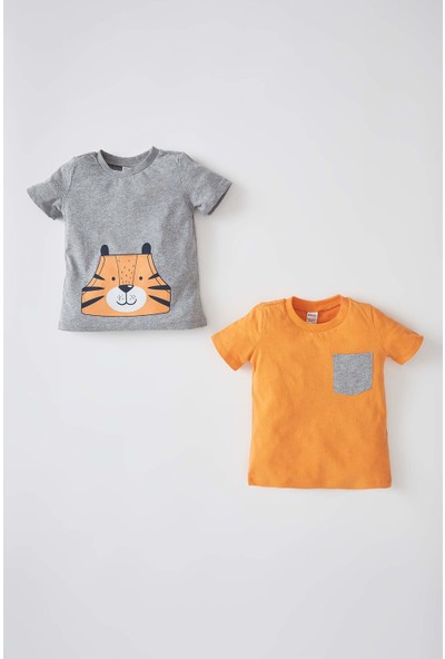 Defacto Erkek Bebek Aslan Baskılı 2'li Kısa Kollu Tişört V8886A221HS