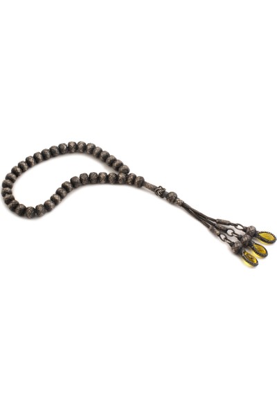 Kazzaze Sarı Zirkon Taşlı Oksitli Gümüş Kazaziye Tesbih