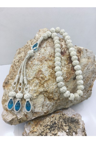 Kazzaze Turkuaz Zirkon Taşlı Gümüş Kazaziye Tesbih