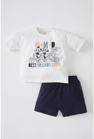 DeFacto Unisex Mickey Mouse Lisanslı Kısa Kollu Tişört Ve Şort Takımı V8319A221HS