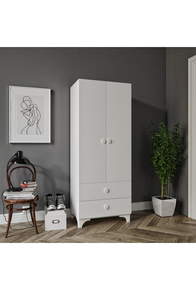 DeMobilya Beta 2 Kapaklı Mdf Dolap (2 Çekmeceli)