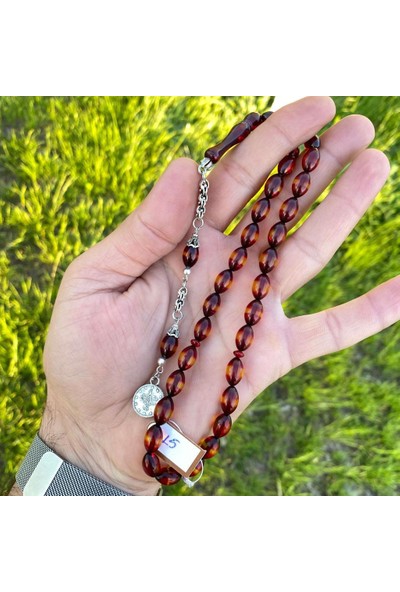 İzmur Tesbih Renk Sürmeli Beyzi Model 8-12MM Toz Kehribar Tesbih