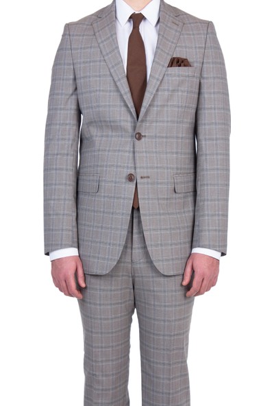 İmza Camel Ekose Desen Comfort Fit Erkek Takım