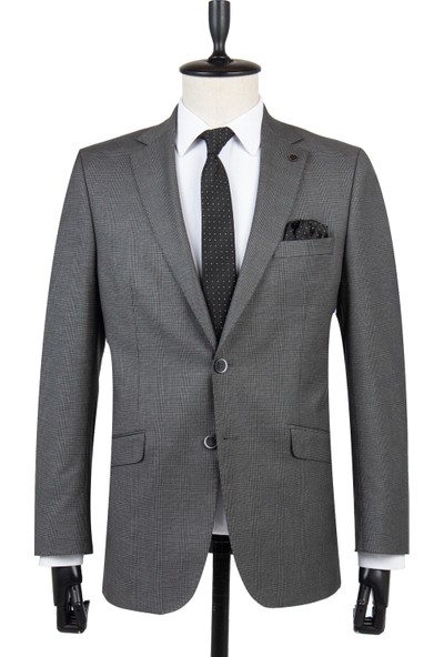 İmza Gri Ekose Desen Comfort Fit Ceket