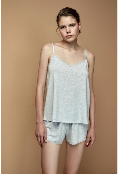 Penti Açık Gri Melanj Melange Lace Atlet Şort Takımı Penti Açık Gri Melanj Melange Lace Atlet Şort Takımı