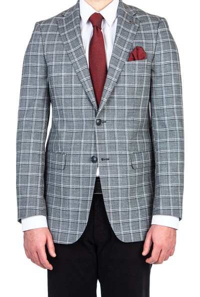 İmza Siyah Kareli Desen Comfort Fit Erkek Ceket