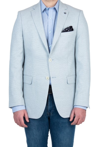 İmza Mavi Desenli Comfort Fit Erkek Ceket