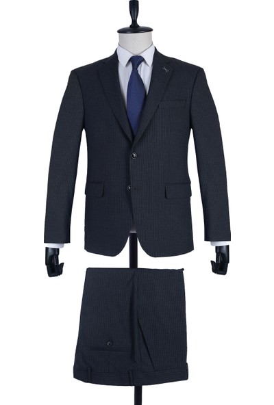 İmza Antrasit Çizgili Desen Comfort Fit Takım