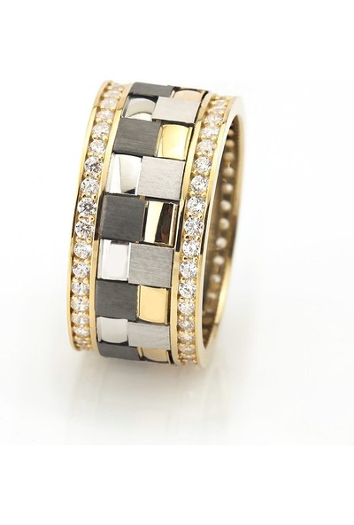 Tesbihane Damalı Tasarım Zirkon Taşlı 925 Ayar Gümüş Bayan Alyans