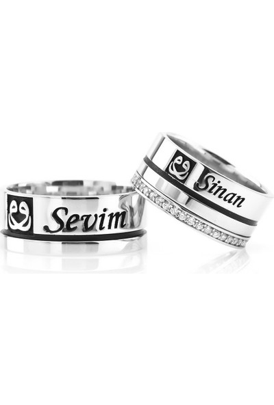 Tesbihane Kişiye Özel Isim Yazılı Çift Vav Tasarım 925 Ayar Gümüş Çift Alyans
