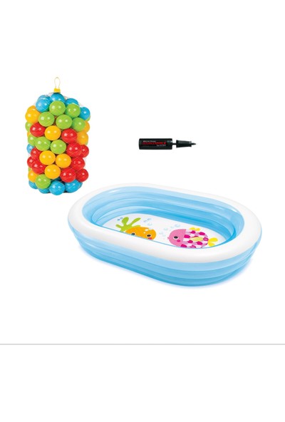 Intex Şeffaf Oval Havuz (163 x 107 x 46 CM)+100 Top (7 Cm)+Pompa