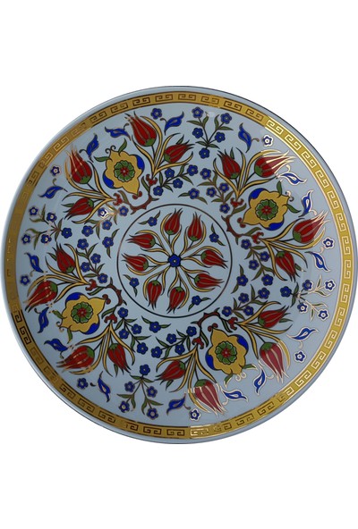 Armada Çini Prt 84 Altın Yaldızlı Iznik Rumi Desenli Porselen Çini Tabak 25 cm