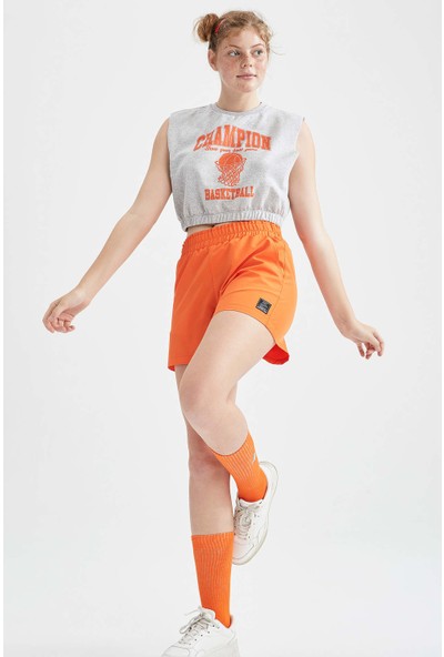 Defacto Coool Slogan Armalı Beli Lastikli Cepli Mini Şort U4007AZ21HS