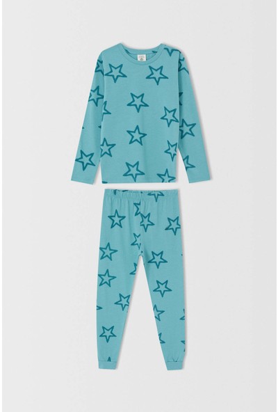 Defacto Erkek Çocuk Yıldız Desenli Uzun Kollu Pijama Takımı V3665A621AU