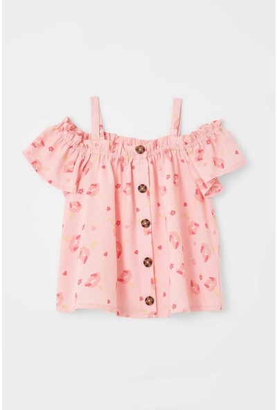 DeFacto Kız Çocuk Çiçek Desenli Kısa Kollu Bluz T4056A621SM