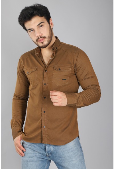 Arlin Erkek Çift Cepli Uzun Kollu Kot Camel Gömlek Arlin Erkek Çift Cepli Uzun Kollu Kot Camel Gömlek