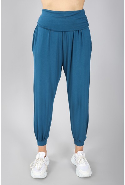 Arlin Kadın Yüksek Bel Cepli Lastik Paça Penye Şalvar Petrol Pantolon Arlin Kadın Yüksek Bel Cepli Lastik Paça Penye Şalvar Petrol Pantolon