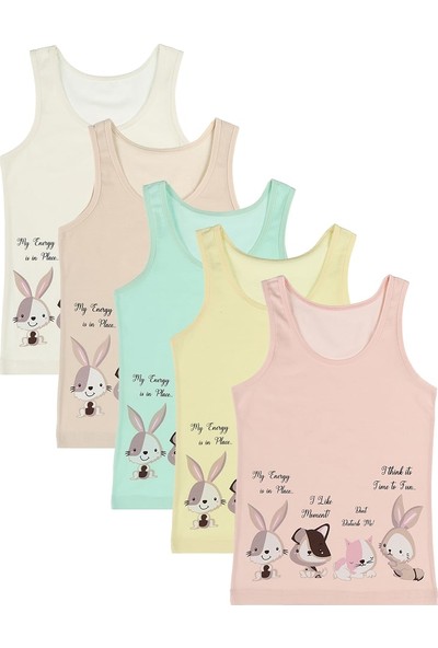 Donella 5'li Renkli Baskılı Kız Çocuk Atlet - 4971RH