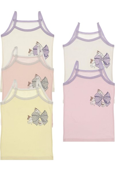 Donella 5'li Renkli Fiyonk Baskılı Kız Çocuk Atlet - 4371HS