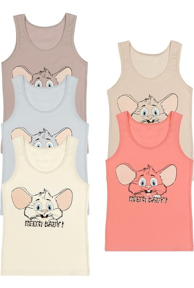 Donella 5'li Renkli Mouse Baskılı Kız Çocuk Atlet - 4971HB