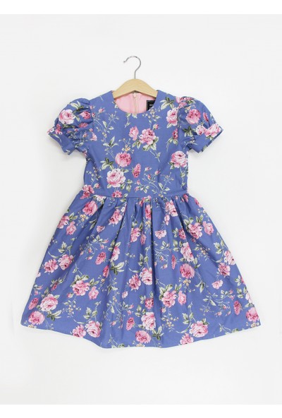 Sumeyye's Kız Çocuk Elbisesigül Desenli Belden Büzgülü Karpuz Kol - 608