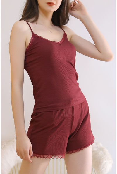 Velizade Ip Askılı Şortlu Takım Bordo - 6186.729.