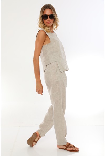 Dreamlike Özel Tasarım Keten Kolsuz Yuvarlak Yaka Bluz Cepli Pantolon Takım Dreamlike Özel Tasarım Keten Kolsuz Yuvarlak Yaka Bluz Cepli Pantolon Takım