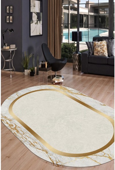 Cappio Gold Detay Şeritli Dijital Baskılı Oval Halı Cappio Gold Detay Şeritli Dijital Baskılı Oval Halı