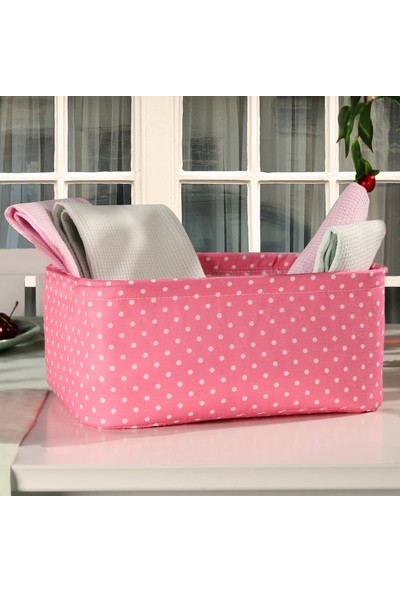 Favore Casa Puantiye Çok Amaçlı Sepet 30x23x13 cm Pembe