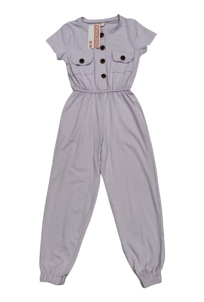 Akku Kız Çocuk Beli ve Paçası Lastikli Penye Lila Tulum