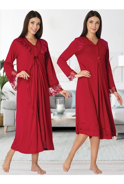 Hamile Çarşısı Effort 2425 Vişne Sabahlıklı Lohusa Gecelik Takımı