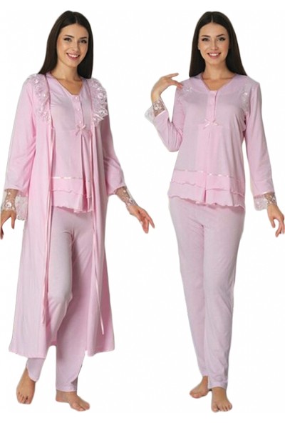 Hamile Çarşısı Effort 2424 Pembe Sabahlıklı Lohusa Pijama Takımı