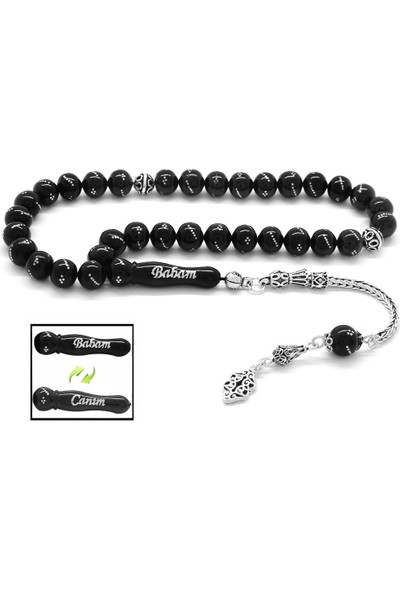 Alis Silver 925 Ayar Gümüş Püsküllü Imamesi Gümüş Isim Yazılı Küre Kesim Erzurum Oltu Taşı Tesbih