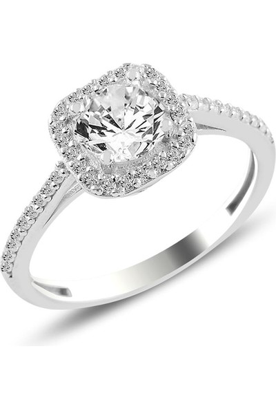 Söğütlü Silver Gümüş Rodyumlu Zirkon Taşlı Kare Yüzük