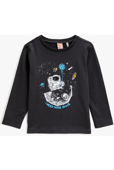 Koton Uzay Baskılı Tişört Uzun Kollu Pamuklu