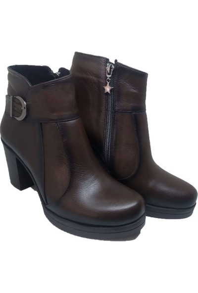 Ekim Ayakkabı Kadın Kahverengi Fermuarlı Deri Bot