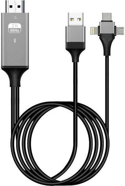 Techstorm TSCH318 Bluetooth Ses Destekli 3in1 Type-C/lightning/micro USB To HDMI Kablo 2m Techstorm TSCH318 Bluetooth Ses Destekli 3in1 Type-C/lightning/micro USB To HDMI Kablo 2m