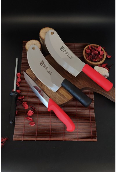 Sürlaz Sürmene Çift Satır+ Şef Bıçağı, Soğan, Ezme Satır, Dilimleme, Doğrama Şef Bıçak Seti+ Masat Sürlaz Sürmene Çift Satır+ Şef Bıçağı, Soğan, Ezme Satır, Dilimleme, Doğrama Şef Bıçak Seti+ Masat