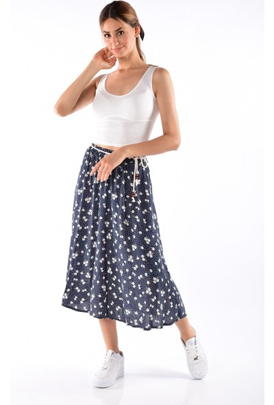 Sale Life Kadın Lacivert Ip Bağlamalı Çiçek Desenli Etek Sale Life Kadın Lacivert Ip Bağlamalı Çiçek Desenli Etek