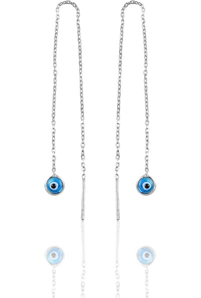 Söğütlü Silver Gümüş Rodyumlu, Cam Göz Nazar Gümüş Zincir Küpe Söğütlü Silver Gümüş Rodyumlu, Cam Göz Nazar Gümüş Zincir Küpe