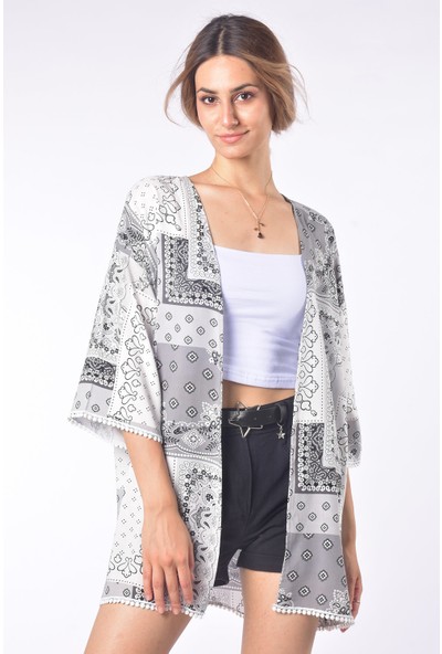 Sale Life Kadın Gri Desenli Kimona Hırka Sale Life Kadın Gri Desenli Kimona Hırka