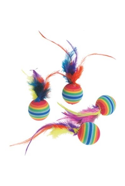 Flamingo Tüylü Gökkuşağı Top Kedi Oyuncağı 4 Parça Flamingo Tüylü Gökkuşağı Top Kedi Oyuncağı 4 Parça