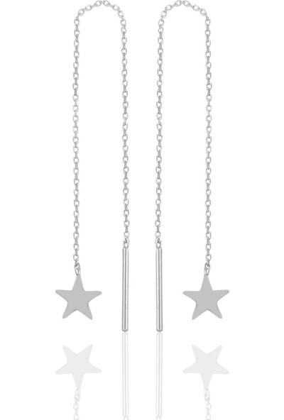 Söğütlü Silver Gümüş Rodyumlu Yıldız Gümüş Zincir Küpe