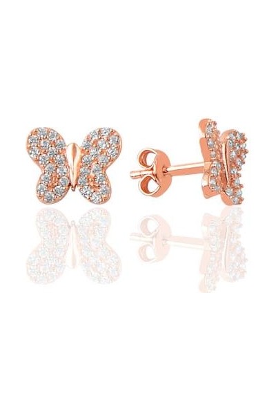 Söğütlü Silver Gümüş Rose Zirkon Taşlı Kelebek Küpe