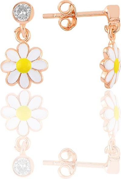 Söğütlü Silver Gümüş Taşlı Rose Mineli Papatya Küpe