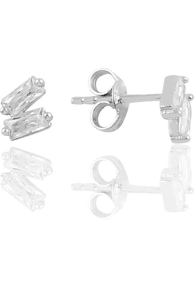 Söğütlü Silver Gümüş Rodyumlu Iki Baget Taşlı Küpe